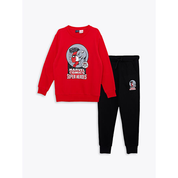 Bisiklet Yaka Marvel Baskılı Uzun Kollu Erkek Çocuk Sweatshirt ve Eşofman Altı Bisiklet Yaka Marvel Baskılı Uzun Kollu Erkek Çocuk Sweatshirt ve Eşofman Altı