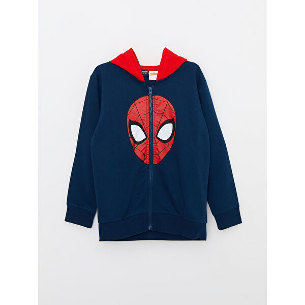 Kapüşonlu Spiderman Baskılı Uzun Kollu Erkek Çocuk Fermuarlı Sweatshirt