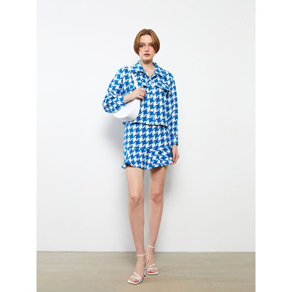 Beli Fermuarlı Desenli A Kesim Tüvit Kadın Etek