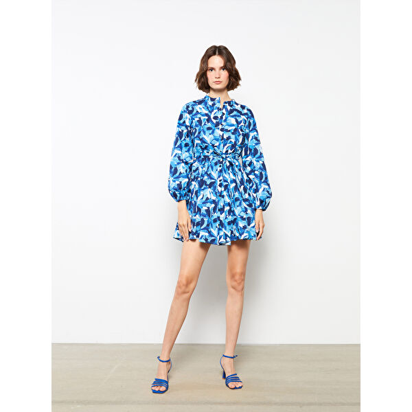 Bisiklet Yaka Desenli Uzun Kollu Poplin Kadın Elbise Bisiklet Yaka Desenli Uzun Kollu Poplin Kadın Elbise