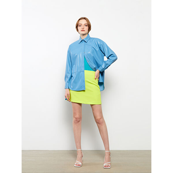 Önden Düğme Kapamalı Düz Uzun Kollu Kadın Gömlek