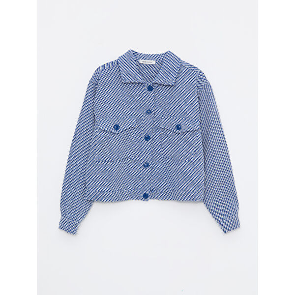 Gömlek Yaka Desenli Uzun Kollu Kadın Ceket