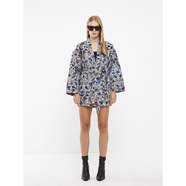 Şal Yaka Desenli Uzun Kollu Kadın Ceket