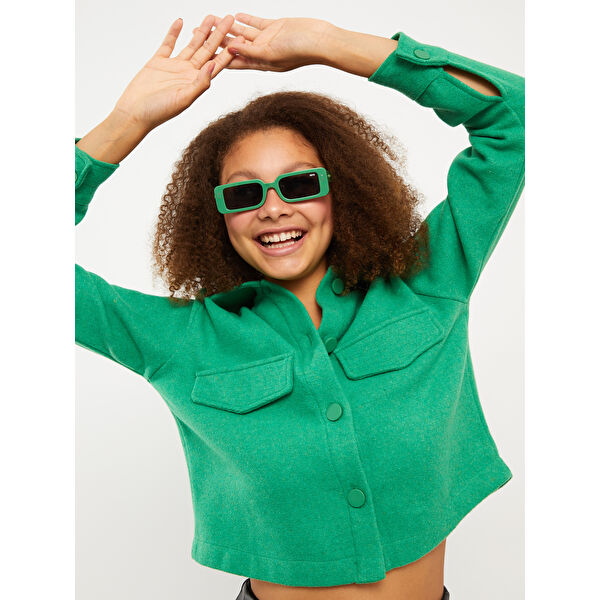 Önden Düğme Kapamalı Düz Uzun Kollu Gabardin Kadın Gömlek Ceket