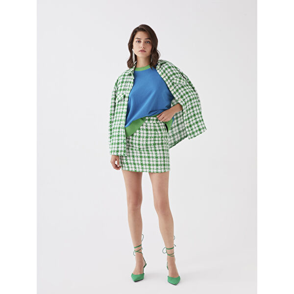 Beli Fermuarlı Desenli A Kesim Tüvit Kadın Etek