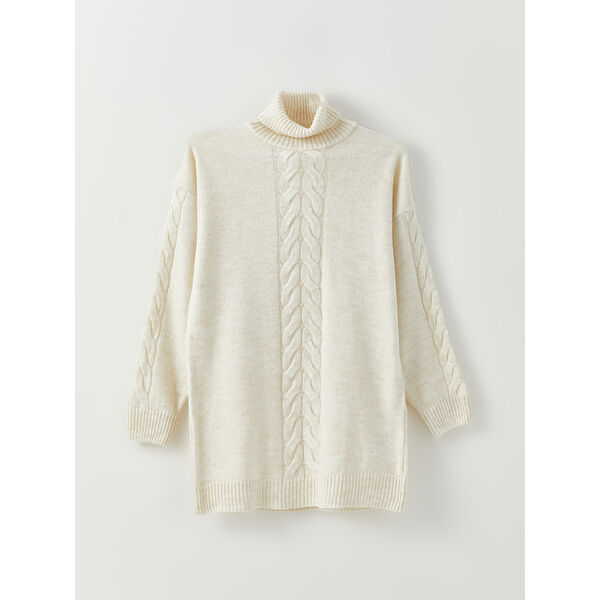 Balıkçı Yaka Kendinden Desenli Uzun Kollu Kadın Tunik