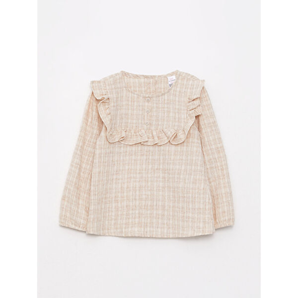 Bisiklet Yaka Uzun Kollu Ekose Desenli Kız Bebek Bluz