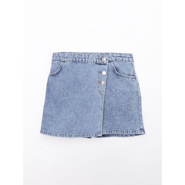 Beli Lastikli Basic Kız Çocuk Jean Şort Etek