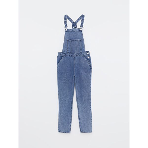 Kare Yaka Basic Askılı Kız Çocuk Jean Salopet Kare Yaka Basic Askılı Kız Çocuk Jean Salopet