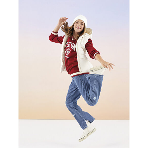 Yırtık Detaylı Geniş Paça Kız Çocuk Jean Pantolon Yırtık Detaylı Geniş Paça Kız Çocuk Jean Pantolon