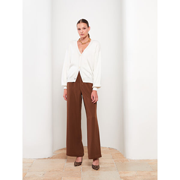 Beli Lastikli Rahat Kalıp Düz Kadın Pantolon