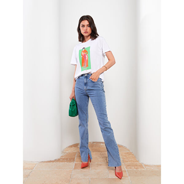 Yüksek Bel Skinny Fit Düz İspanyol Paça Kadın Rodeo Jean Pantolon