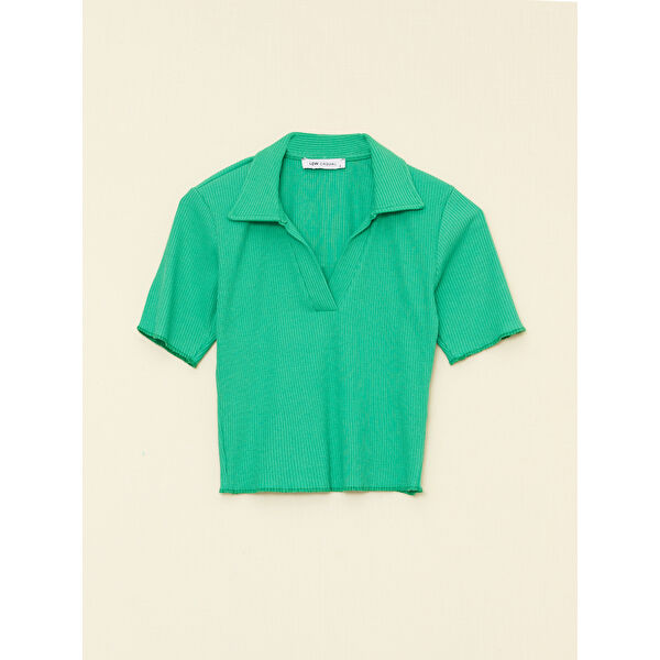 Polo Yaka Düz Kısa Kollu Kadın Tişört