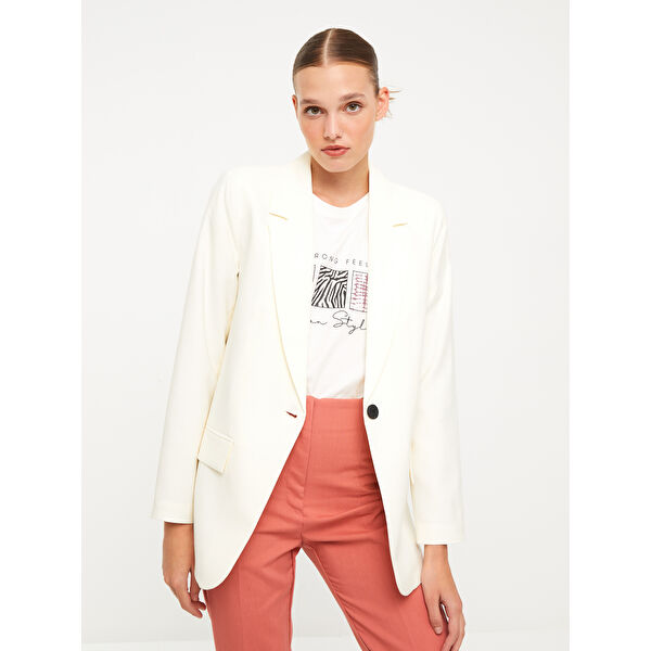 Önden Düğme Kapamalı Düz Uzun Kollu Kadın Blazer Ceket Önden Düğme Kapamalı Düz Uzun Kollu Kadın Blazer Ceket