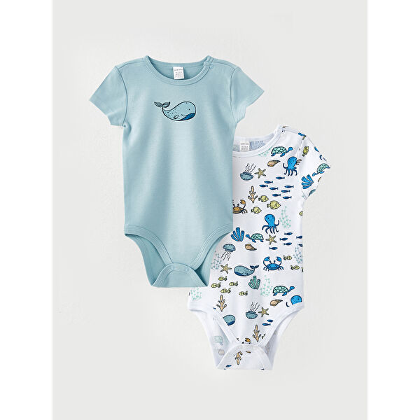 Bisiklet Yaka Kısa Kollu Baskılı Erkek Bebek Çıtçıtlı Body 2'li Bisiklet Yaka Kısa Kollu Baskılı Erkek Bebek Çıtçıtlı Body 2'li