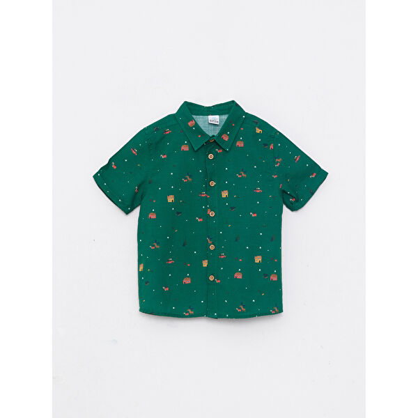 Kısa Kollu Baskılı Poplin Erkek Bebek Gömlek Kısa Kollu Baskılı Poplin Erkek Bebek Gömlek