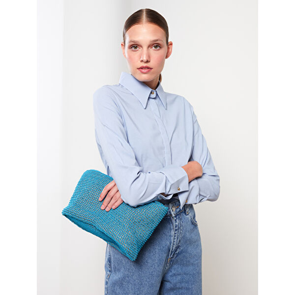 Önden Düğme Kapamalı Düz Uzun Kollu Poplin Kadın Gömlek