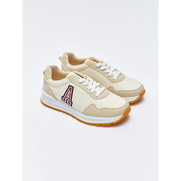 Deri Görünümlü Nakış Detaylı Bağcıklı Kadın Spor Ayakkabı Deri Görünümlü Nakış Detaylı Bağcıklı Kadın Spor Ayakkabı