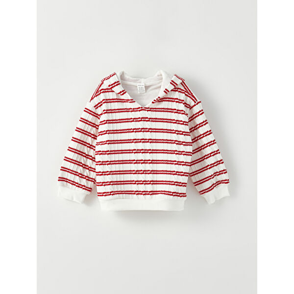 Kapüşonlu Uzun Kollu Çizgili Kız Bebek Sweatshirt