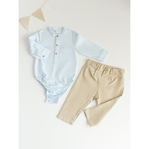 Hakim Yaka Uzun Kollu Basic Erkek Bebek Çıtçıtlı Body ve Pantolon 2'li Takım Hakim Yaka Uzun Kollu Basic Erkek Bebek Çıtçıtlı Body ve Pantolon 2'li Takım