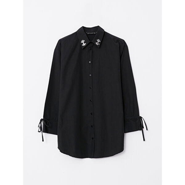 Gömlek Yaka Taş İşlemeli Uzun Kollu Kadın Tunik