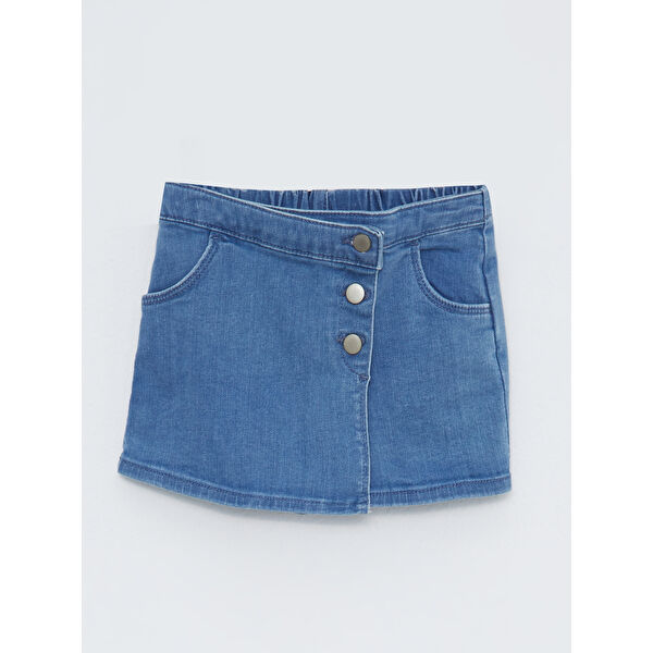 Beli Lastikli Basic Kız Bebek Jean Şort Etek Beli Lastikli Basic Kız Bebek Jean Şort Etek