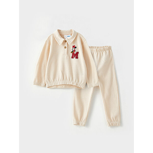 Polo Yaka Uzun Kollu Minnie Mouse Baskılı  Kız Bebek Tişört ve Pantolon 2'li Takım Polo Yaka Uzun Kollu Minnie Mouse Baskılı  Kız Bebek Tişört ve Pantolon 2'li Takım