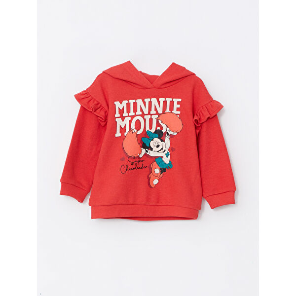 Kapüşonlu Uzun Kollu Minnie Mouse Baskılı Kız Bebek Sweatshirt