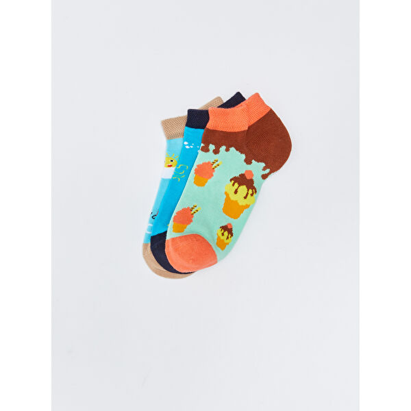 Desenli Kız Çocuk Patik Çorap 3'lü