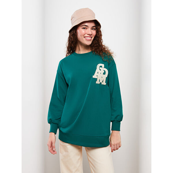 Bisiklet Yaka Baskılı Uzun Kollu Oversize Kadın Tunik