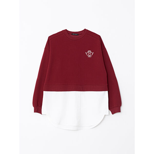 Bisiklet Yaka Baskılı Uzun Kollu Oversize Kadın Tunik