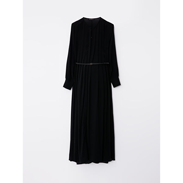 Bağlama Yaka Düz Uzun Kollu Viskon Hamile Elbise