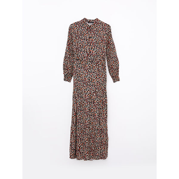 Gömlek Yaka Desenli Uzun  Kollu Viskon Hamile Elbise