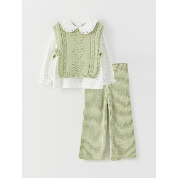 Bebe Yaka Uzun Kollu Kız Bebek 3'lü Takım