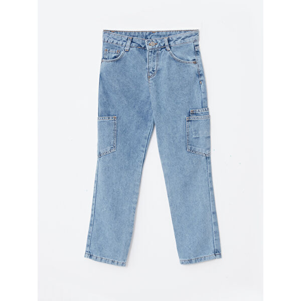 Pamuklu Kız Çocuk Kargo Jean Pantolon Pamuklu Kız Çocuk Kargo Jean Pantolon