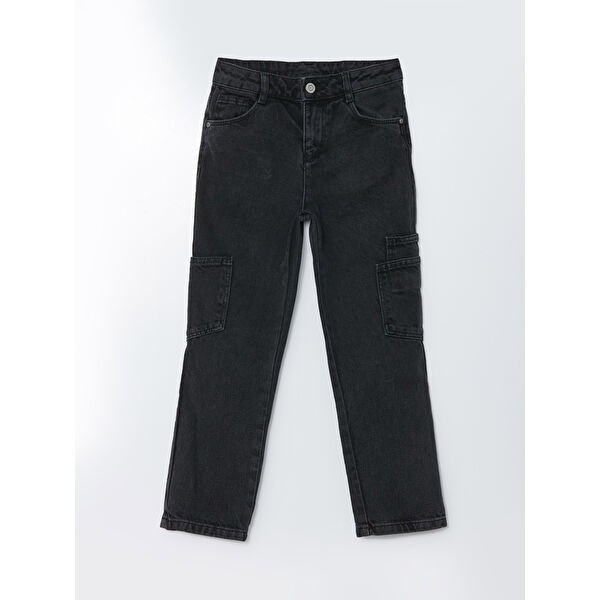 Pamuklu Kız Çocuk Kargo Jean Pantolon Pamuklu Kız Çocuk Kargo Jean Pantolon