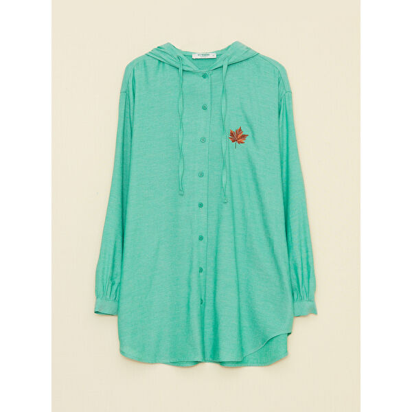 Kapüşonlu Nakışlı Uzun Kollu Oversize Kadın Tunik