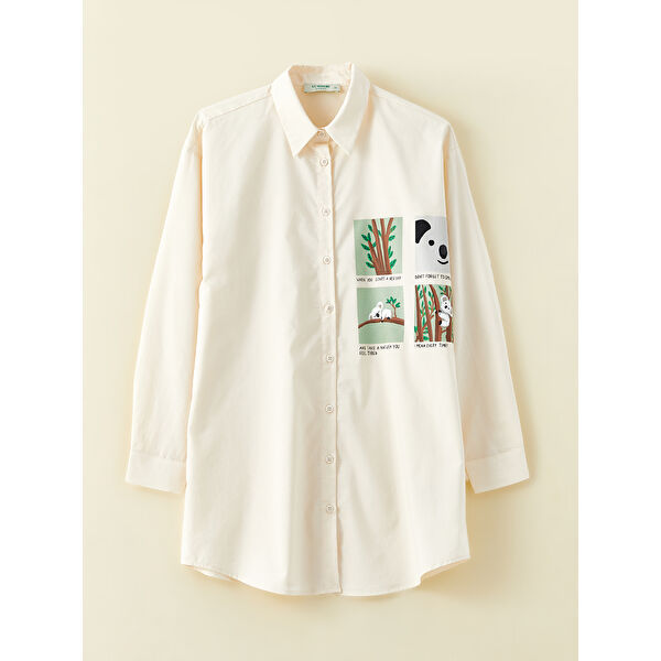 Gömlek Yaka Baskılı Uzun Kollu Poplin Kadın Tunik Gömlek Yaka Baskılı Uzun Kollu Poplin Kadın Tunik