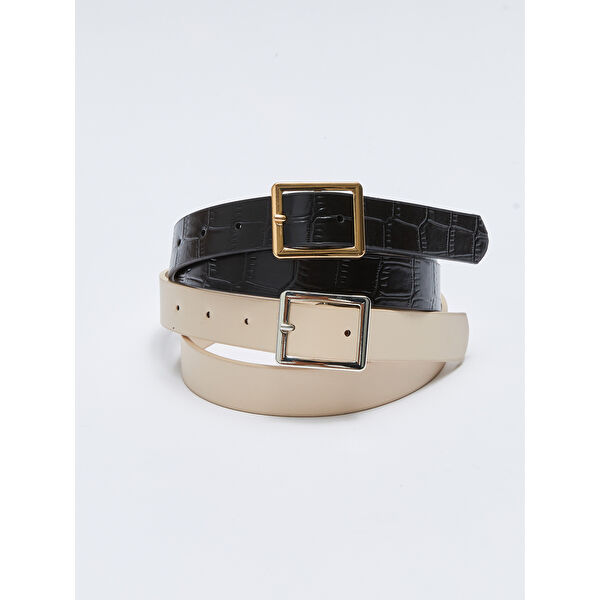 Deri Görünümlü Kadın İnce Kemer 2'li Deri Görünümlü Kadın İnce Kemer 2'li