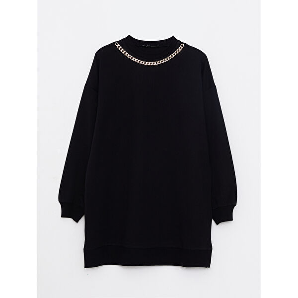 Bisiklet Yaka Zincir Detaylı Uzun Kollu Kadın Tunik