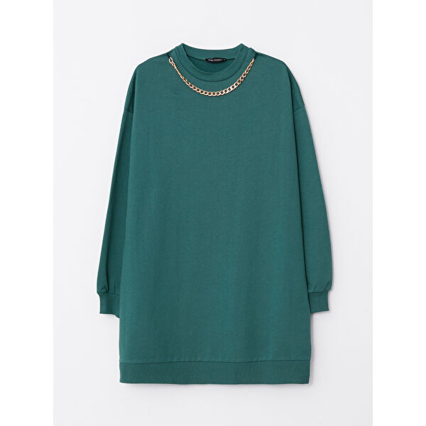 Bisiklet Yaka Zincir Detaylı Uzun Kollu Kadın Tunik