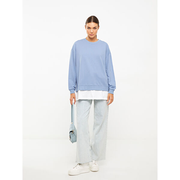 Bisiklet Yaka Düz Uzun Kollu Oversize Kadın Tunik