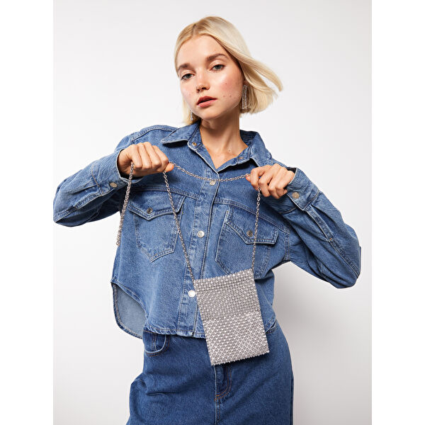 Taş İşlemeli Kadın Telefon Çantası