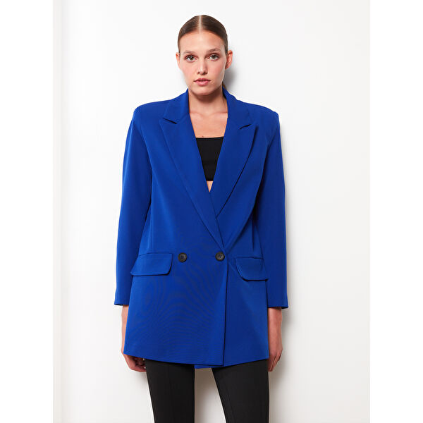 Önden Düğme Kapamalı Düz Uzun Kollu Gabardin Kadın Blazer Ceket Önden Düğme Kapamalı Düz Uzun Kollu Gabardin Kadın Blazer Ceket