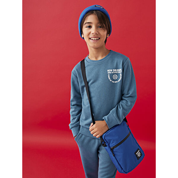 Bisiklet Yaka Baskılı Uzun Kollu Erkek Çocuk Sweatshirt ve Eşofman Altı