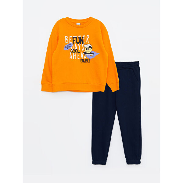Bisiklet Yaka Baskılı Uzun Kollu Erkek Çocuk Sweatshirt ve Eşofman Altı