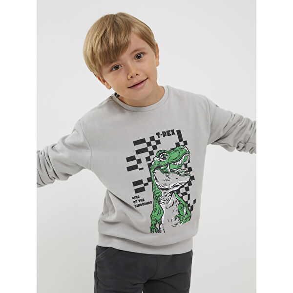 Bisiklet Yaka Baskılı Uzun Kollu Erkek Çocuk Sweatshirt ve Eşofman Altı