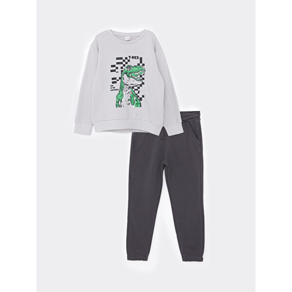 Bisiklet Yaka Baskılı Uzun Kollu Erkek Çocuk Sweatshirt ve Eşofman Altı