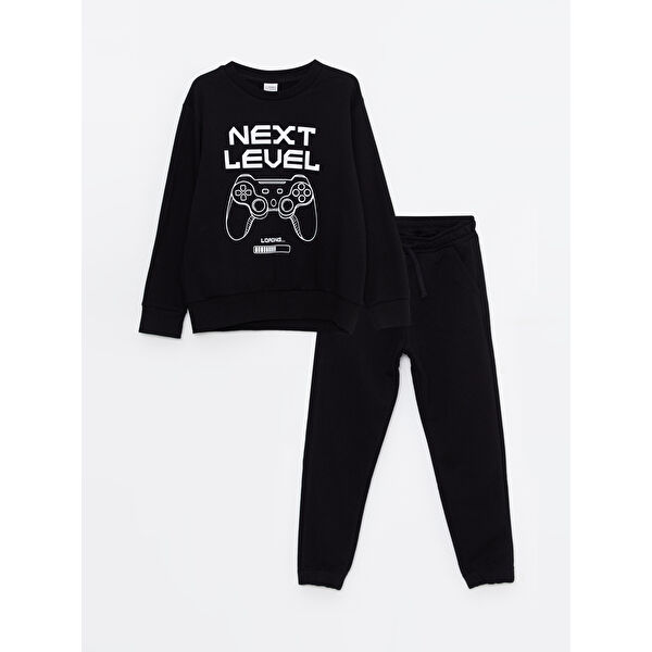 Bisiklet Yaka Baskılı Uzun Kollu Erkek Çocuk Sweatshirt ve Eşofman Altı Bisiklet Yaka Baskılı Uzun Kollu Erkek Çocuk Sweatshirt ve Eşofman Altı