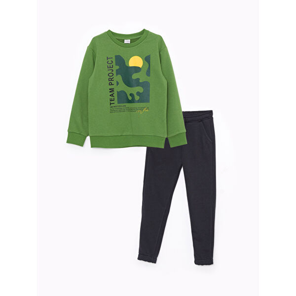 Bisiklet Yaka Baskılı Uzun Kollu Erkek Çocuk Sweatshirt ve Eşofman Altı